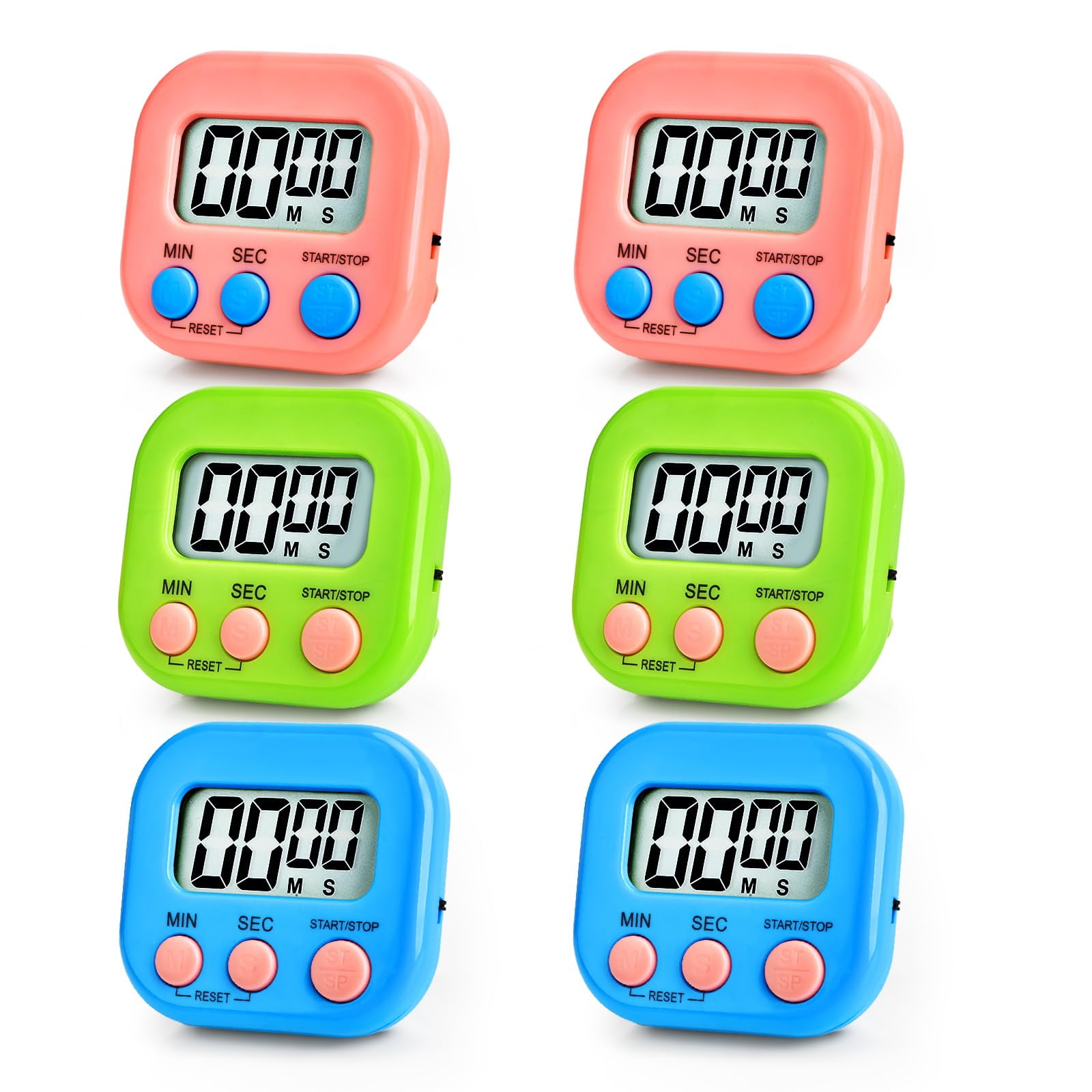 6 Pack Digital Kitchen Timer Magnetic Digital Timer Countdown Timer ...