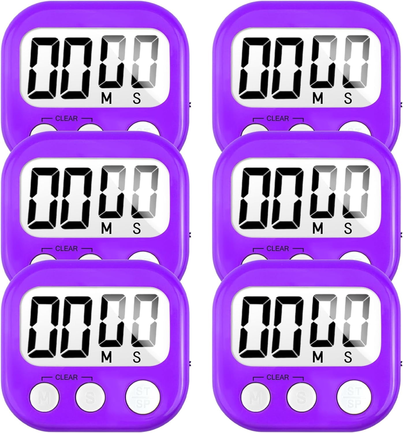 6 Pack Digital Kitchen Timer for Cooking Big Digits Loud Alarm Magnetic ...