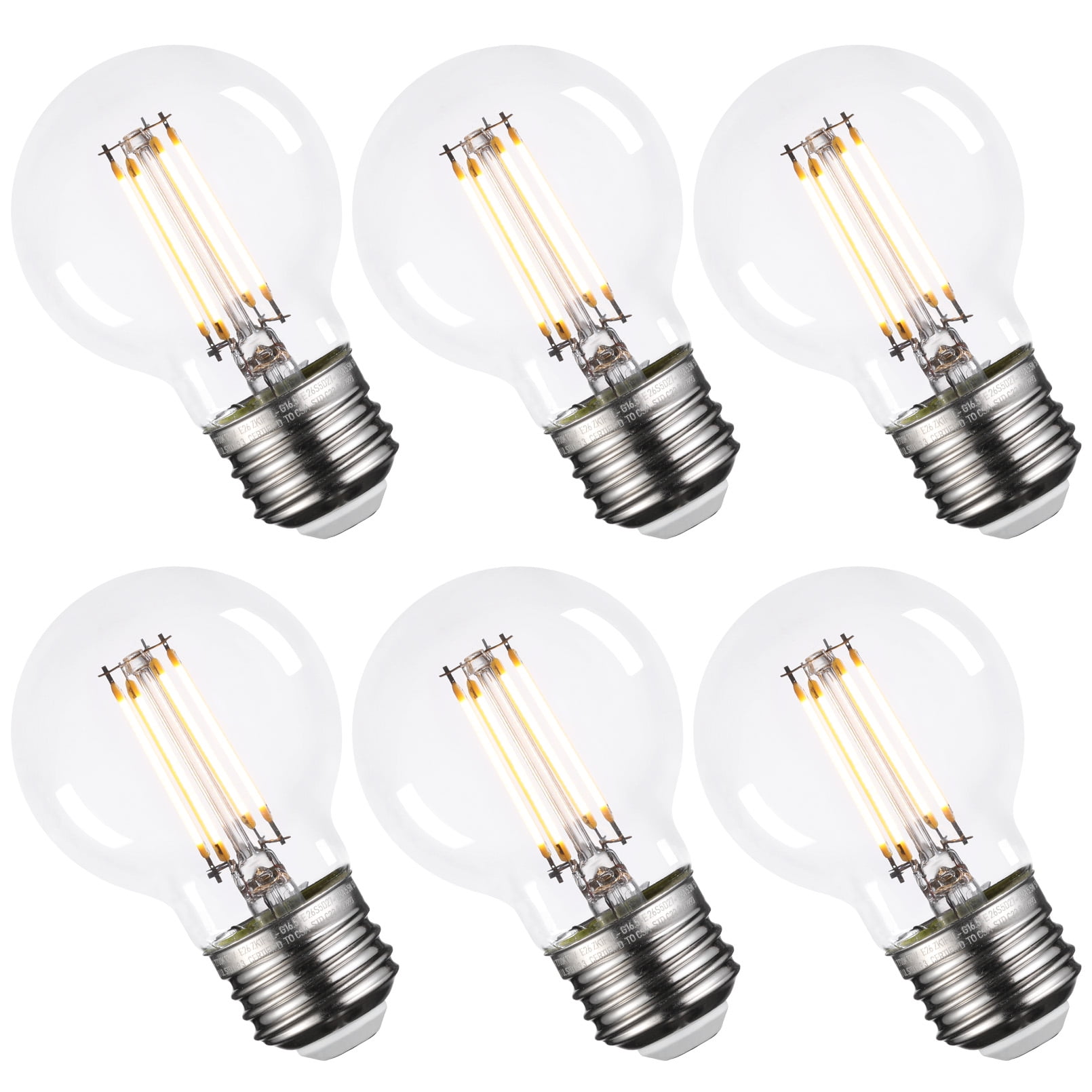 6 Pack Dimmable G16.5 LED Bulb, 5.5W (60W Eqv.), E26 Base, 500lm ...