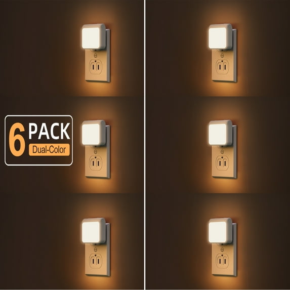 6 Pack Dimmable LED Night Lights Plug Into Wall, Dusk To Dawn Sensor ...