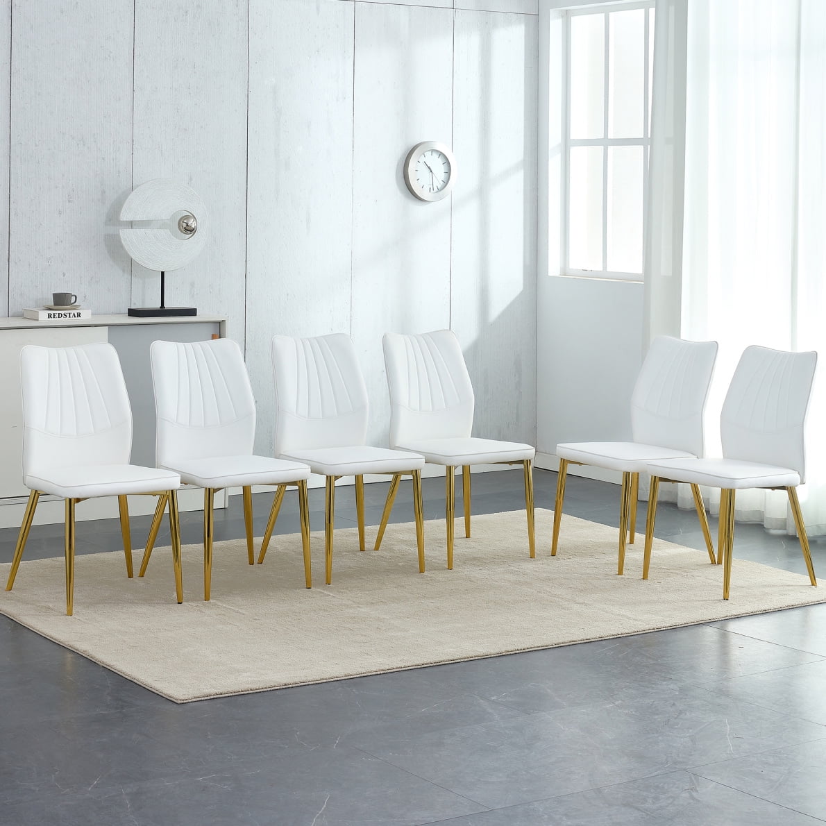 6 Pack Dining Chairs, Modern PU Upholstered Kitchen Chairs with Golden ...