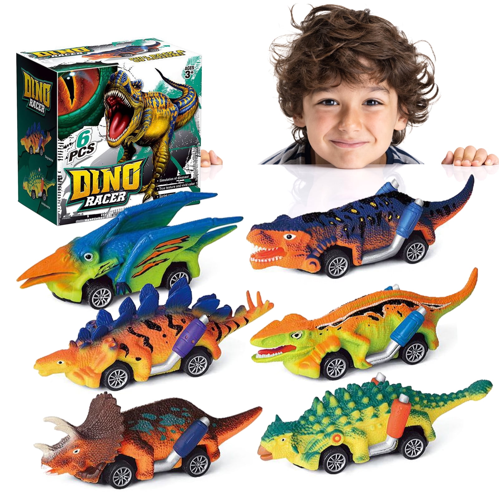 6 Pack Dinosaur Toy Pull Back Cars, Dino Toys for 3 Year Old Boys Girls ...