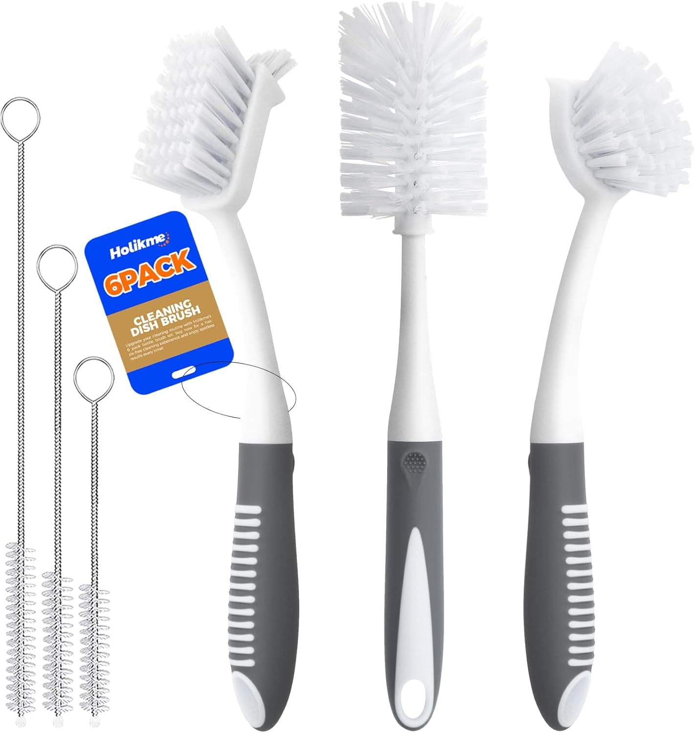 6 Pack Dish Brush Set with Bottle Brush, Dish Scrub Brush, Pan Brush ...