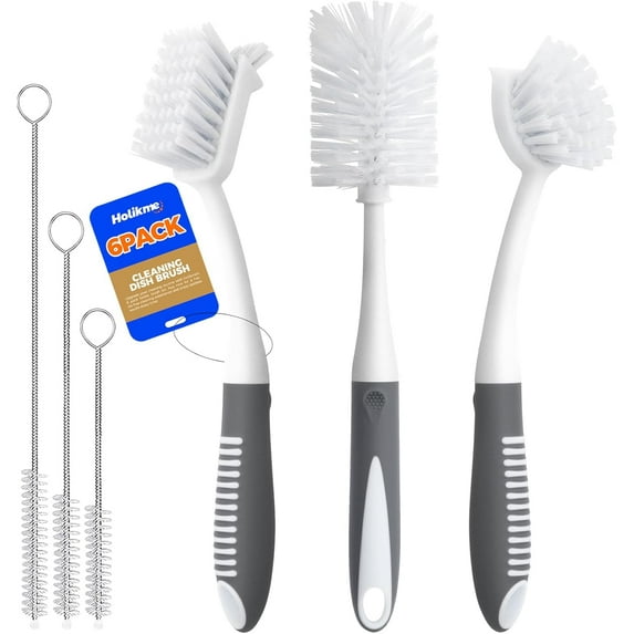 6 Pack Dish Brush t with Bottle Brush, Dish Scrub Brush, Pan Brush and ...