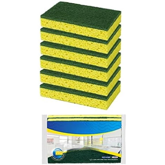 6 Pack Dish Sponge for Kitchen, Dual Sided Scrub Heavy Duty, Non ...