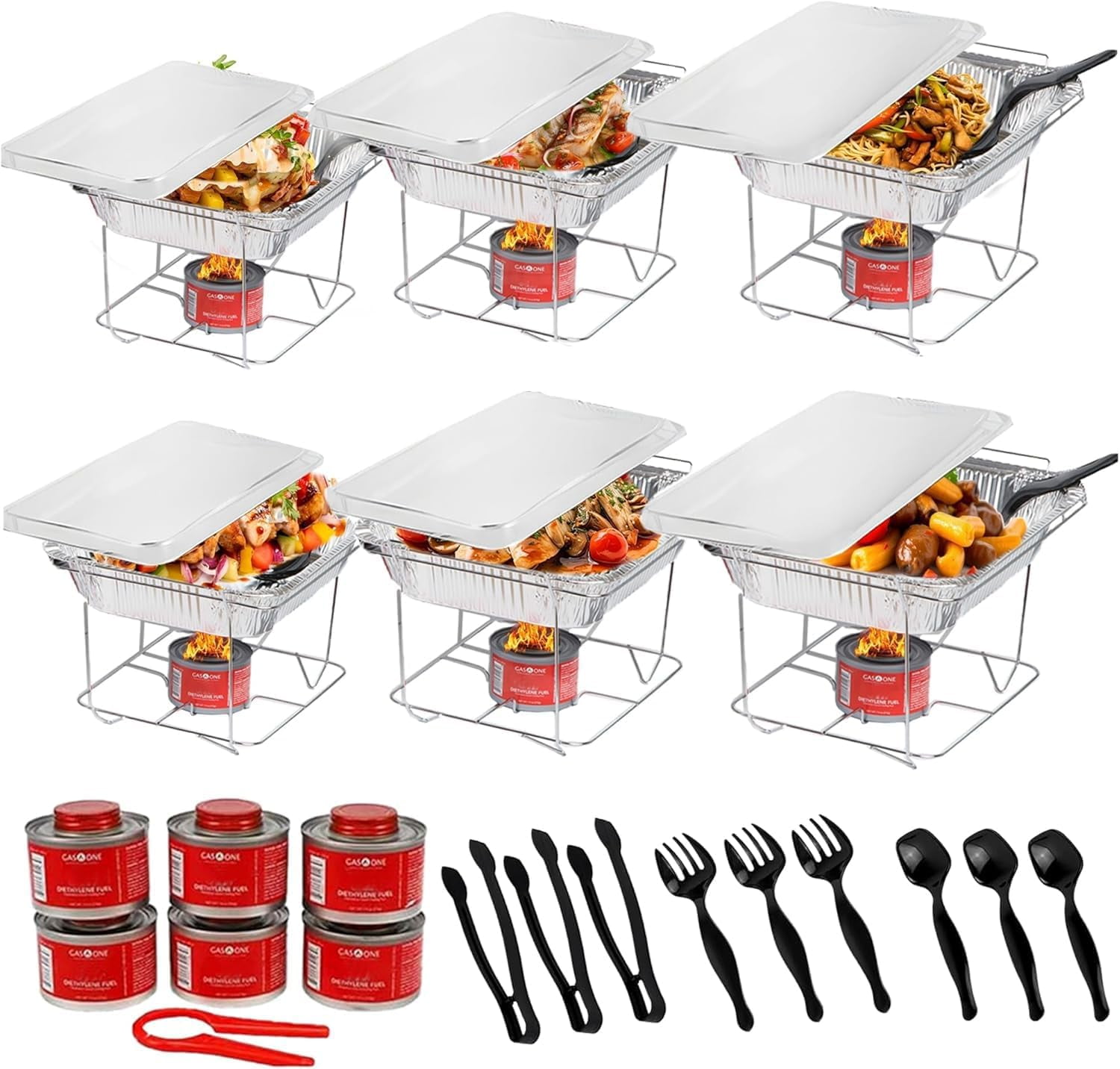 6 Pack - Disposable Chafing Dish Buffet Set, Welded Body Food Warmers ...