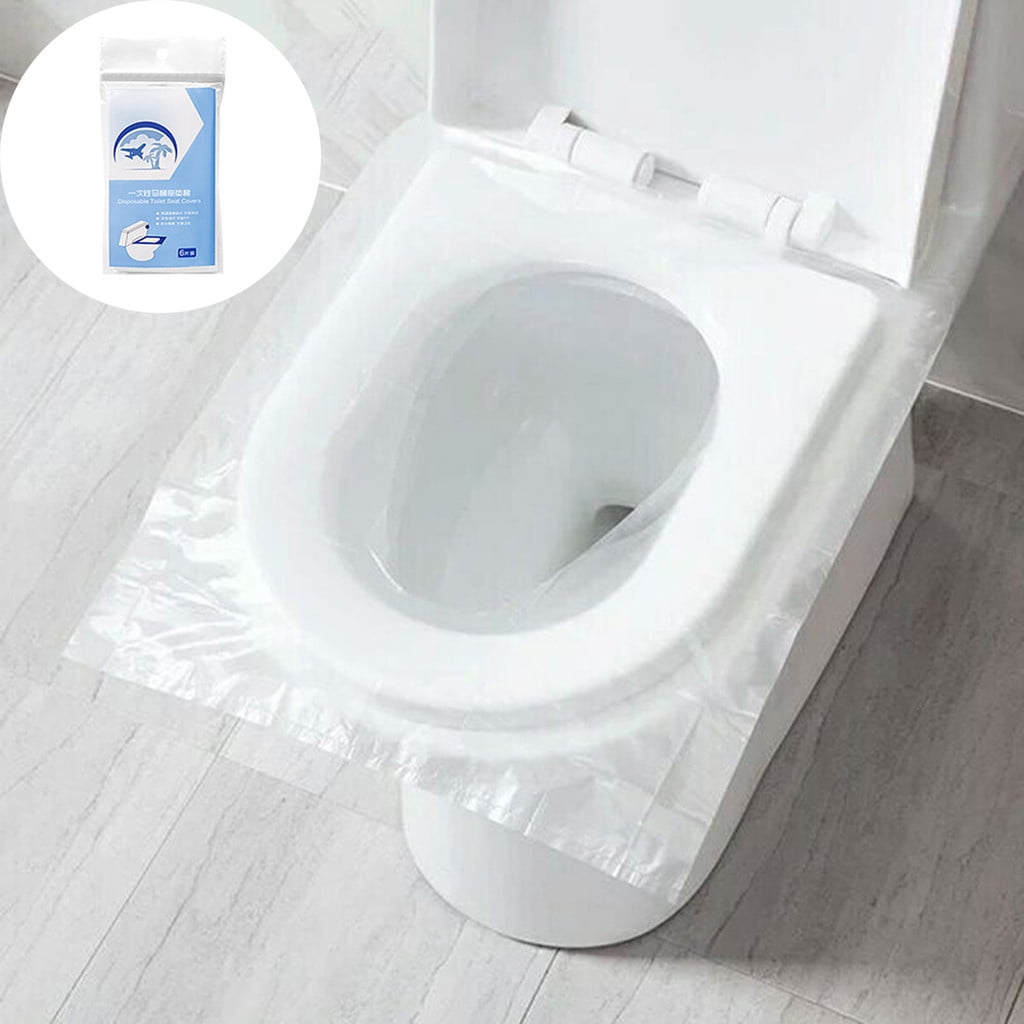 6-Pack Disposable Toilet Seat Covers - Clear Plastic Sanitary Sticker ...