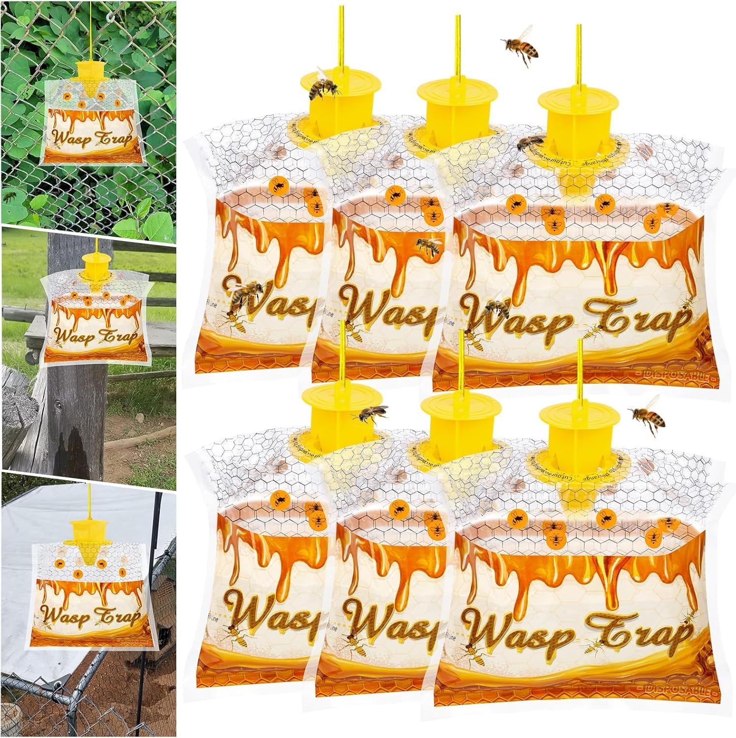 6 Pack Disposable Yellow Jacket Trap Wasp Traps Outdoor Hanging Bag ...