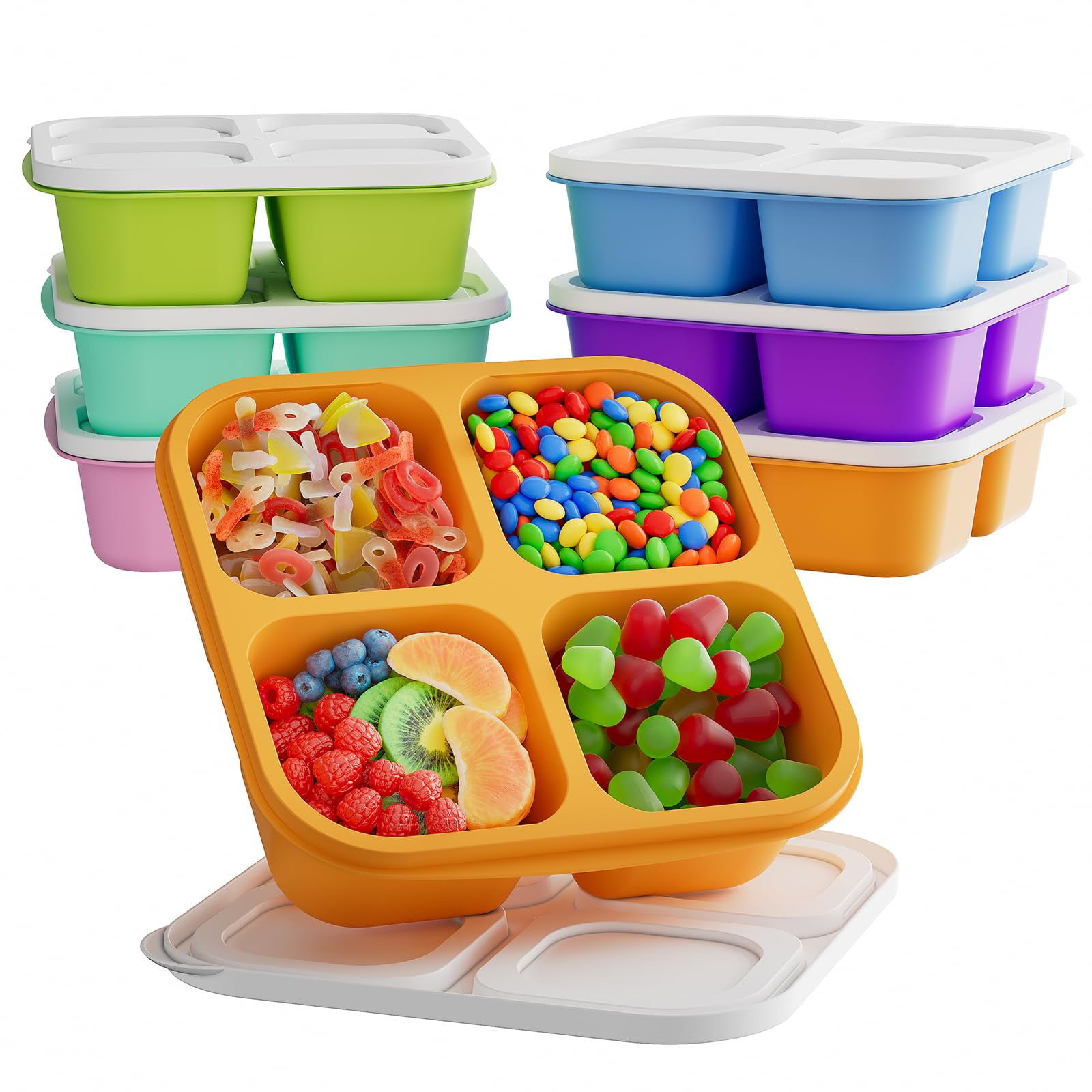 6 Pack Divided Bento Snack Containers, 4 Compartment Food Storage with ...