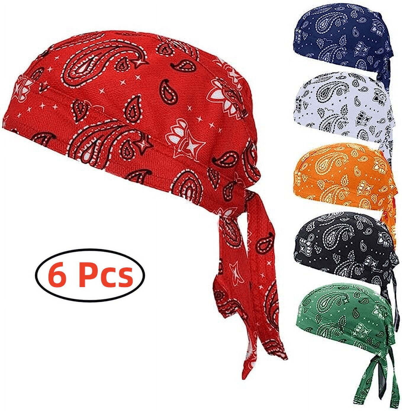 6 Pack Do Rag Skull Caps for Men Sweat Wicking Doo Rags Cooling Helmet ...