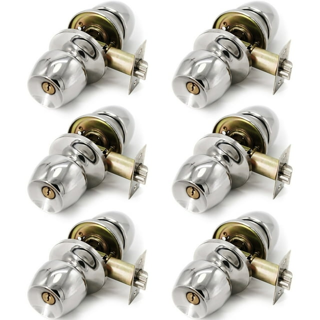 6 Pack Door Knob and Lock Set Versa Keyed by Villar Home Designs Silver - Walmart.com