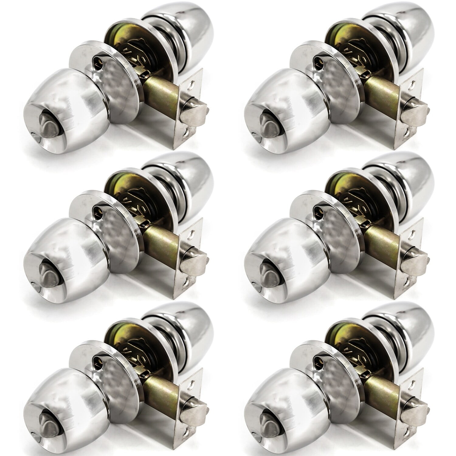 6 Pack Door Knob and Lock Set Versa Privacy by Villar Home Designs Silver - Walmart.com