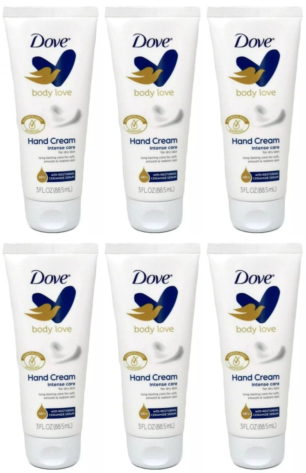 6 Pack Dove Body Love Intense Care Moisturizing Hand Cream 3 oz ...