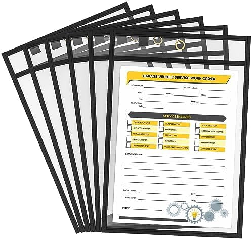 6 Pack Dry Erase Pockets - Black Plastic Sleeves for Paper - Heavy Duty ...