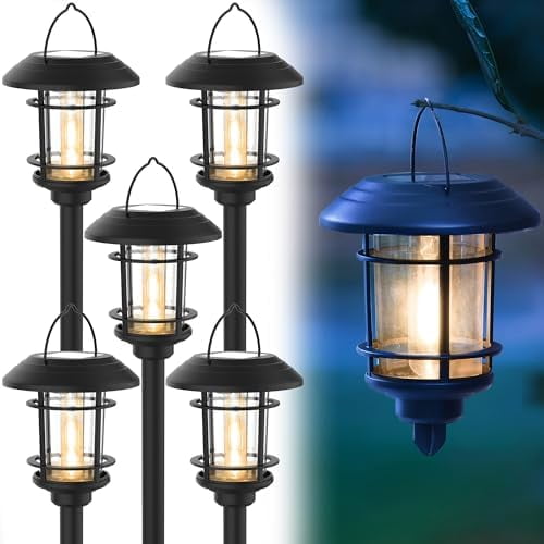 6 Pack Dual Use Solar Path Lights Outdoor, Hanging Lantern Solar Garden ...