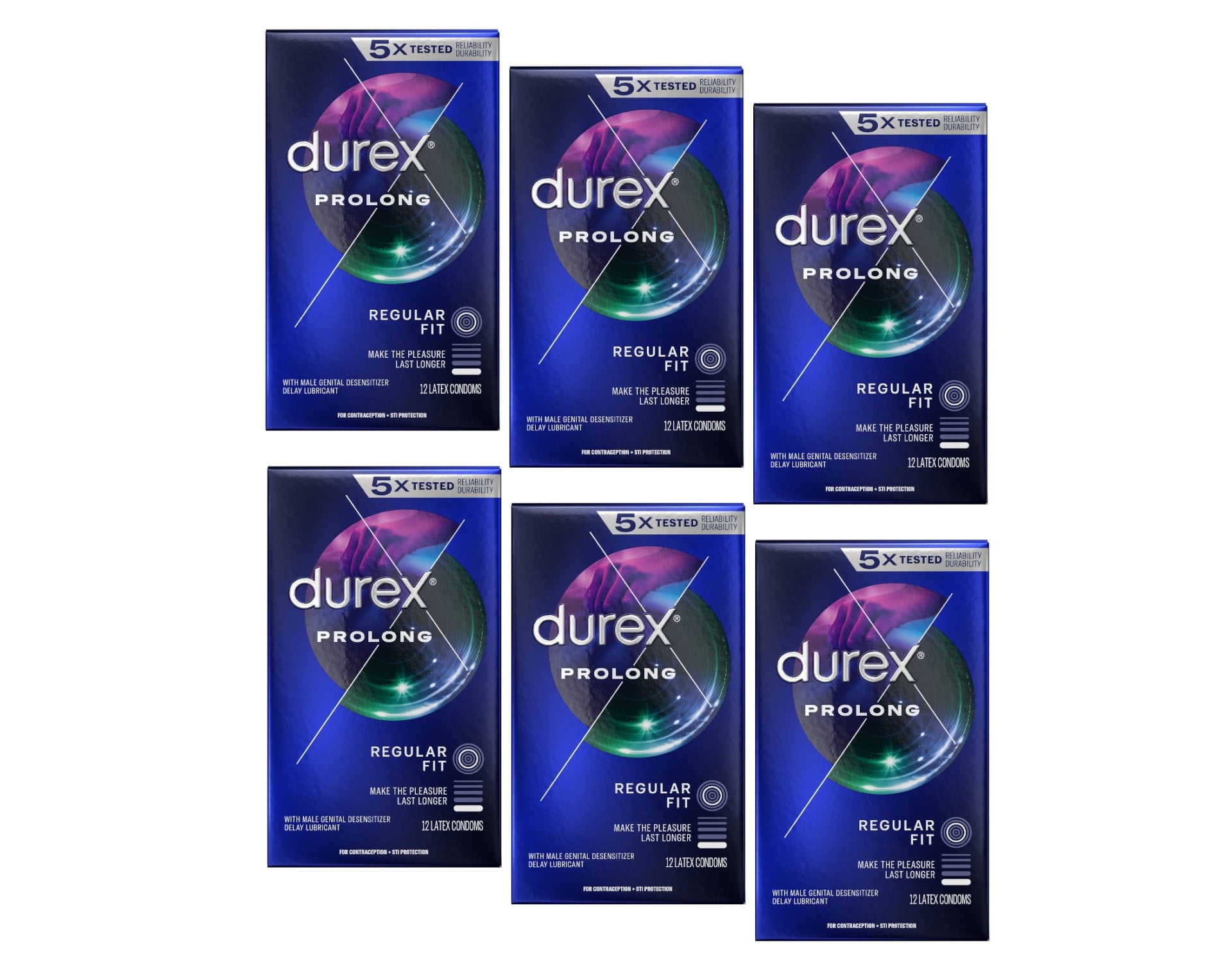 6 Pack Durex Prolong Ultra Fine Ribbed and Dotted Latex Condoms, 12 ...