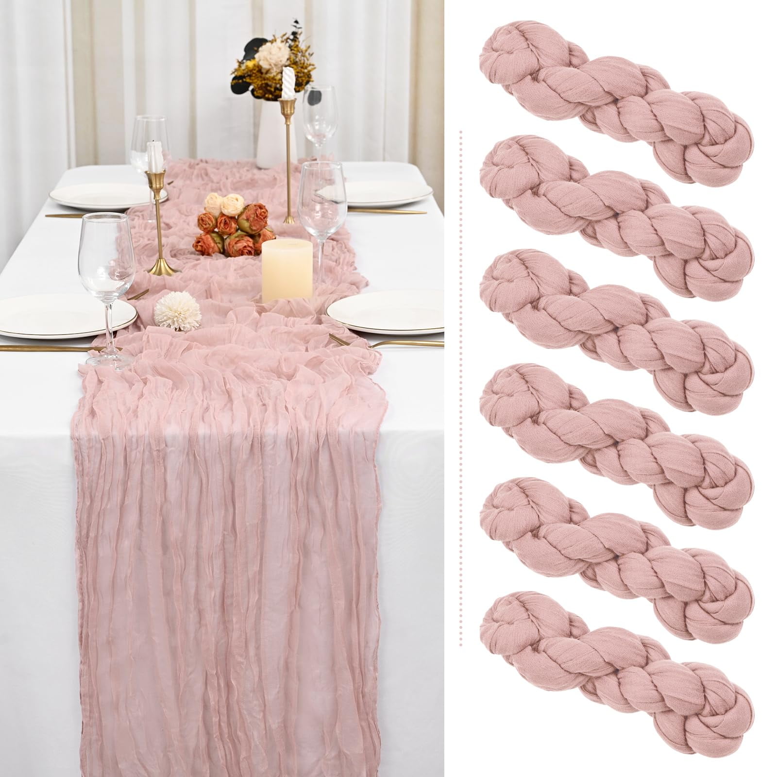 6 Pack Dusty Pink Cheesecloth Runner Gauze Runner 10FT Long Semi-Sheer ...