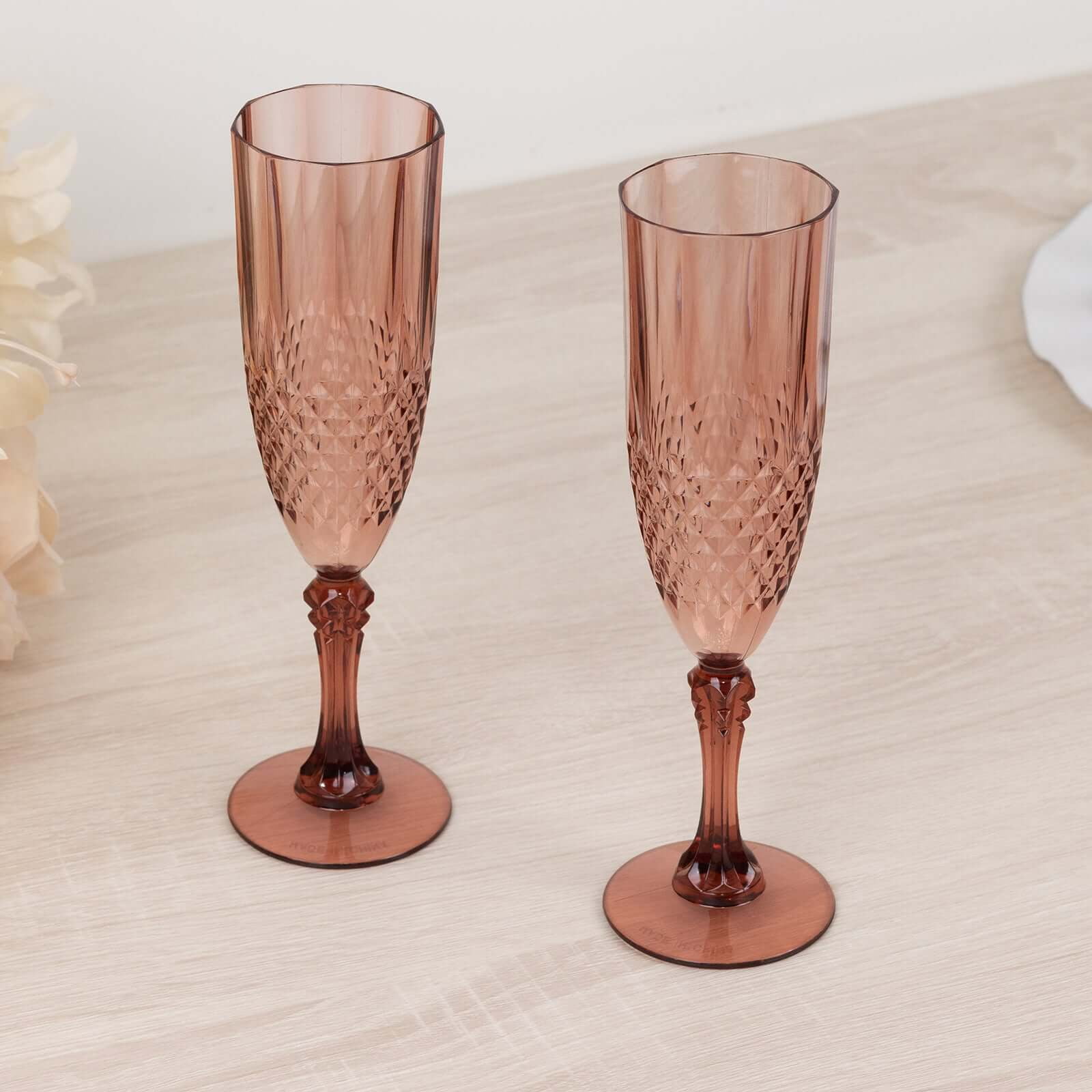 6 Pack Dusty Rose Crystal Cut Reusable Plastic Champagne Glasses ...