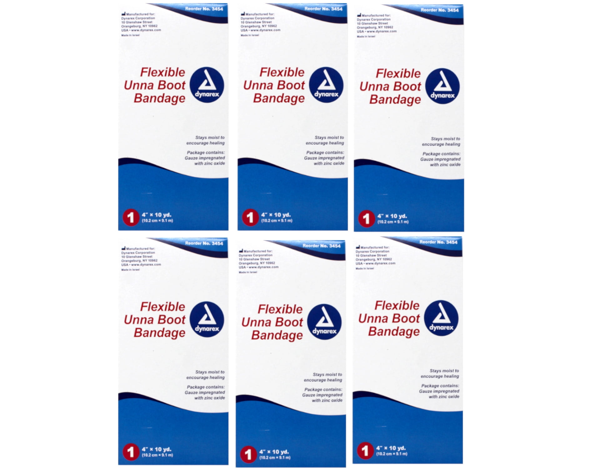 6 Pack Dynarex Unna Boot Flexible Non-Sterile Bandage 4 Inches x 10 ...
