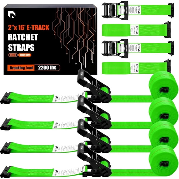 6 Pack E-Track Ratchet Straps 2" x 16ft Heavy Duty, Box Cargo Strap ...