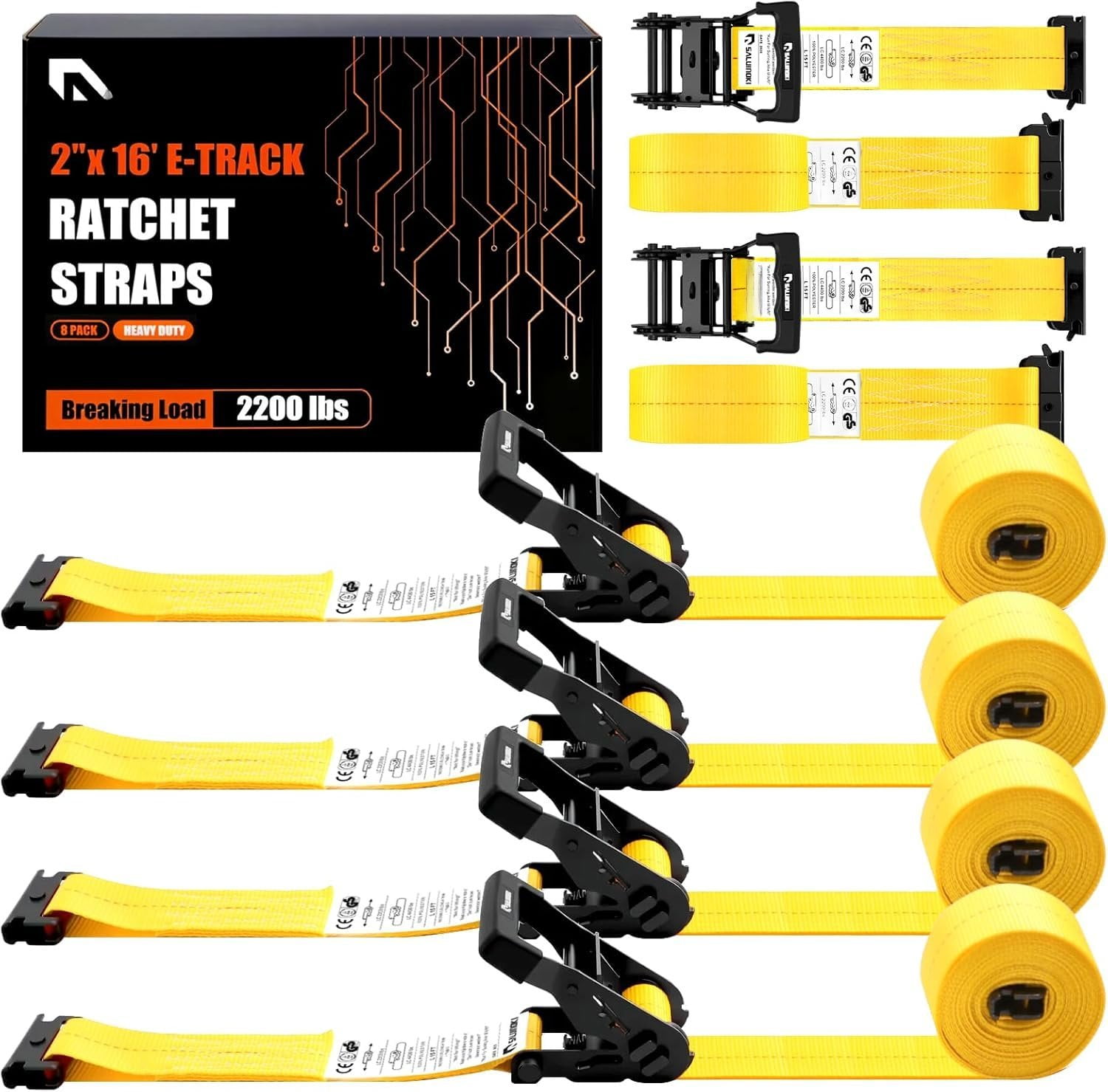 6 Pack E-Track Ratchet Straps 2" x 16ft Heavy Duty, Box Cargo Strap ...