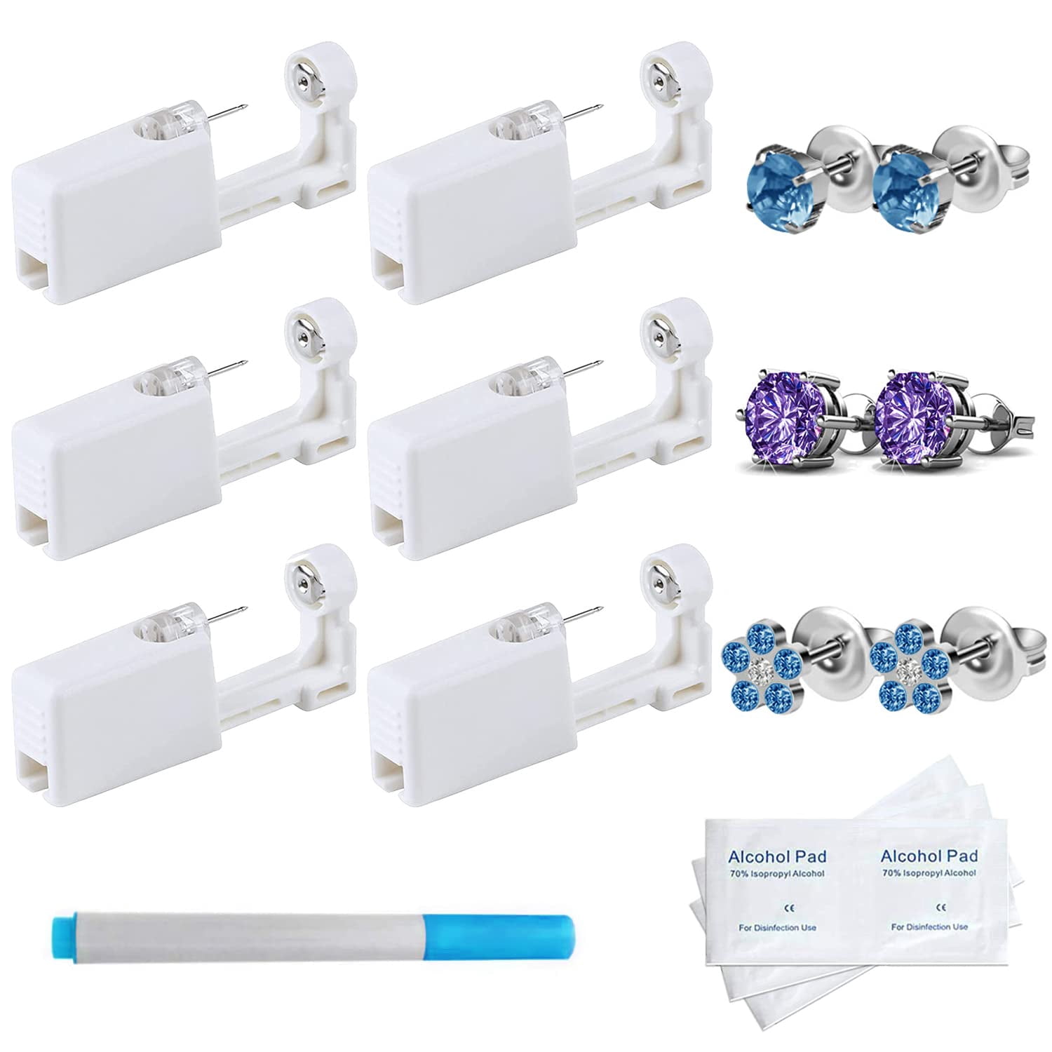 6 Pack Ear Piercing Kit Disposable Self Ear Piercing Gun No Pain Ear ...