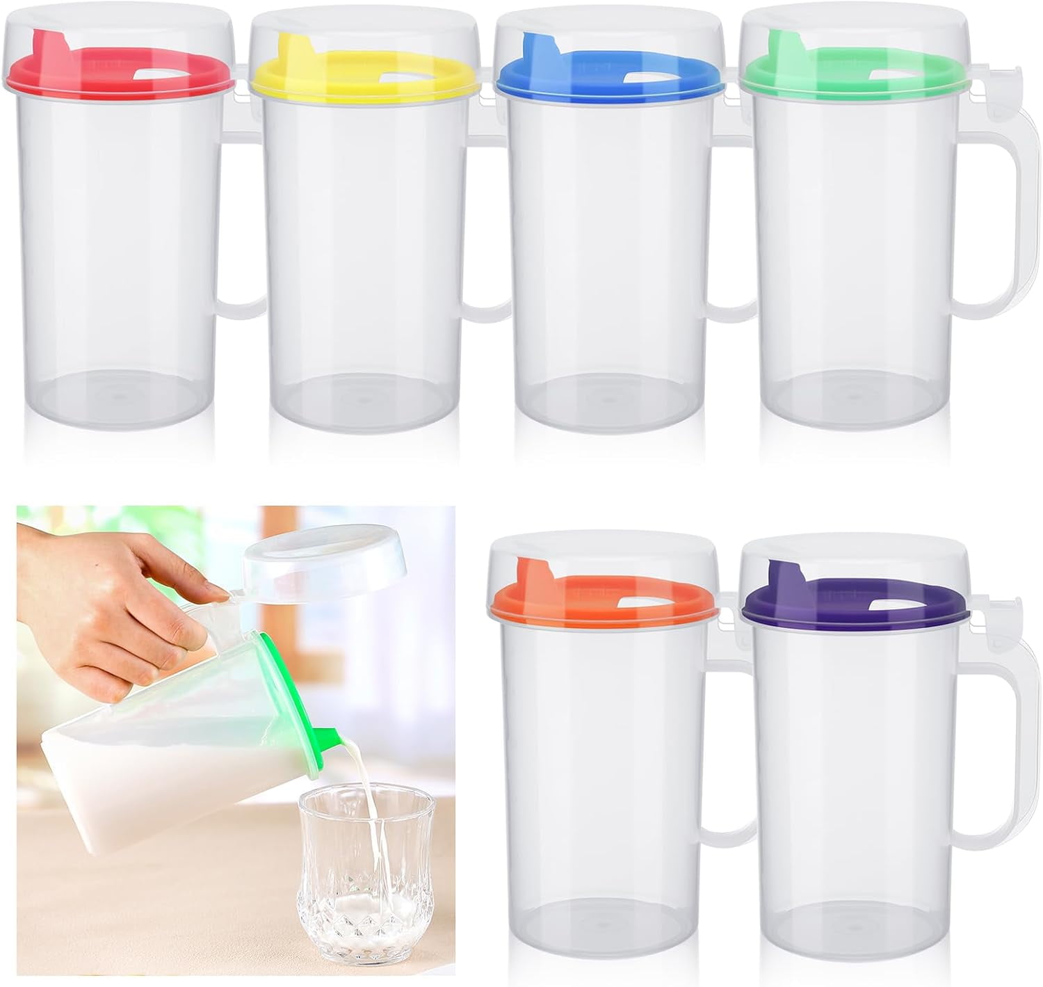 6 Pack Early Learning Kids Easy Pouring Mini Pitchers Clear Plastic ...