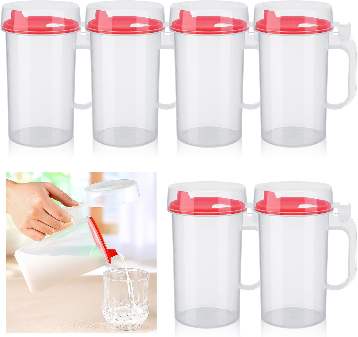 6 Pack Early Learning Kids Easy Pouring Mini Pitchers Clear Plastic ...