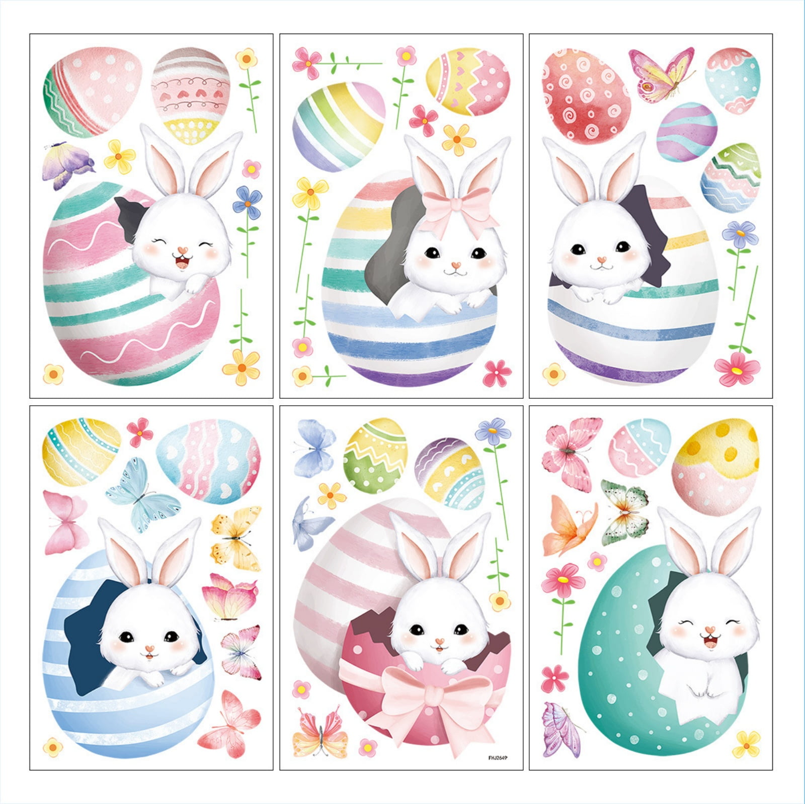 6-Pack Easter Bunny Static Window Clings - Decorative Decals For ...