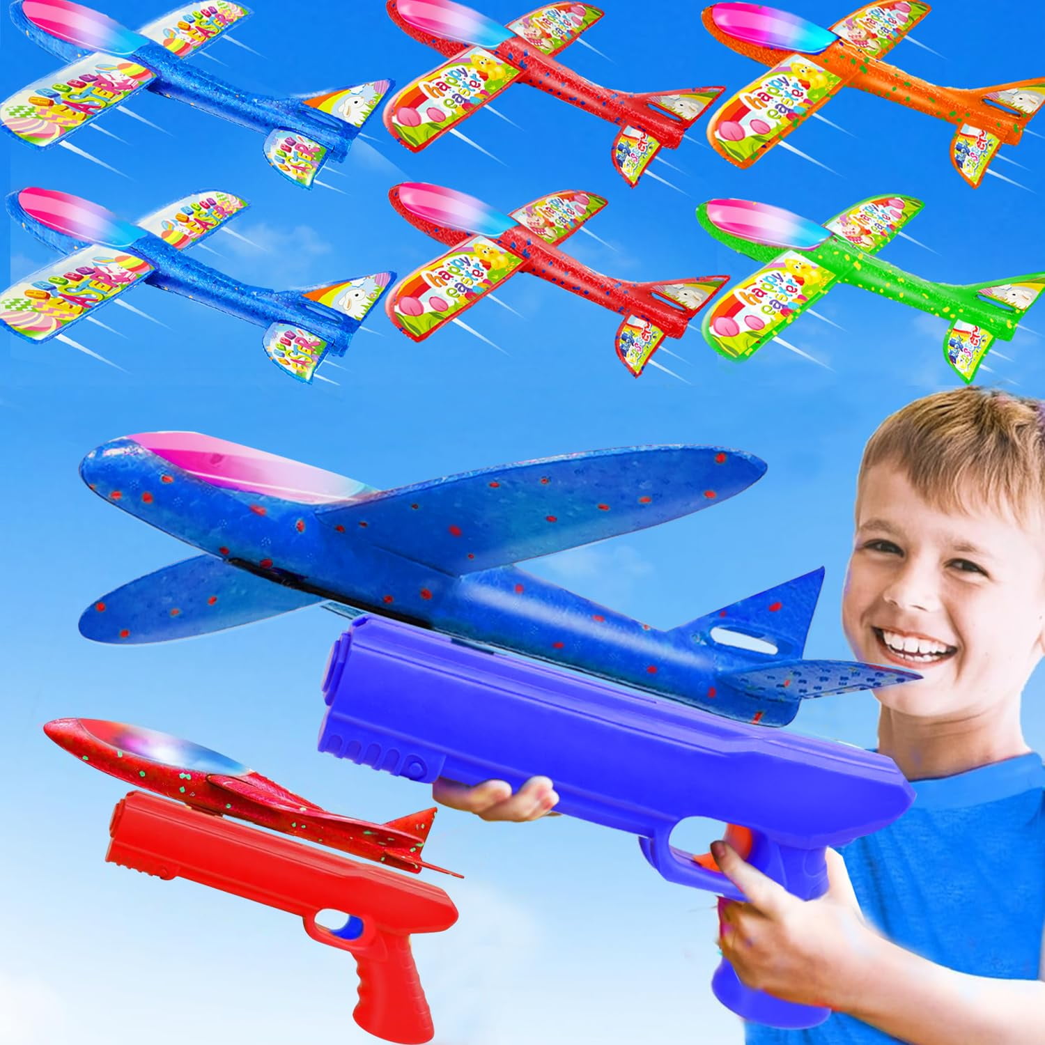 6 Pack Easter Light Up Airplane Launcher Toys 2 Launcher, Easter Basket ...