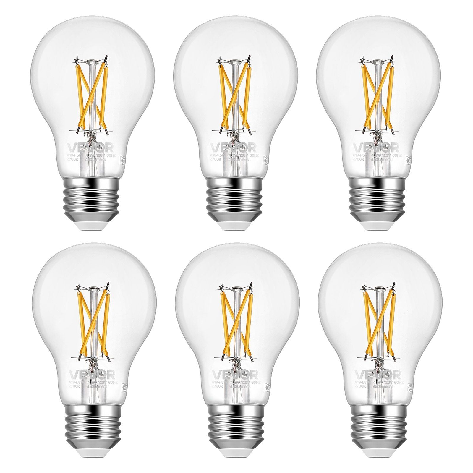 6 Pack Edison Bulbs LED A19 4.5W Dimmable 450 Lumens 2700K E26 Antique ...