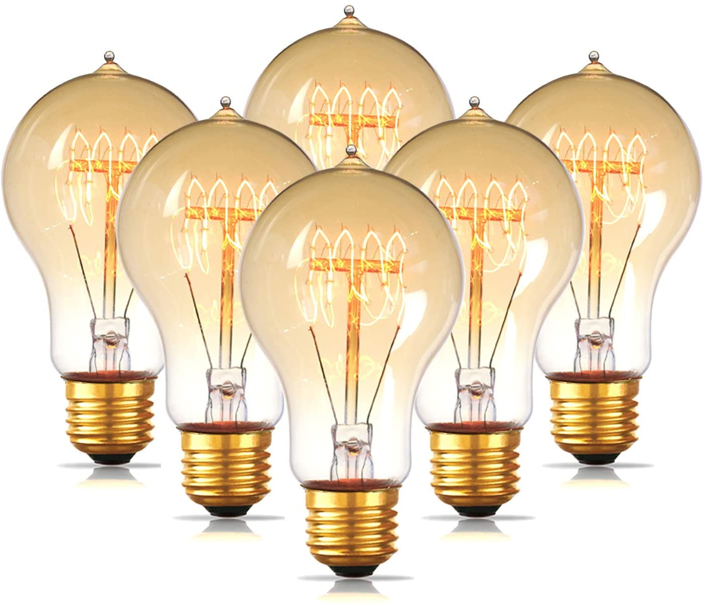 6-Pack A60(A19) Edison Light Bulbs, 60W Dimmable, Vintage Style, Amber ...