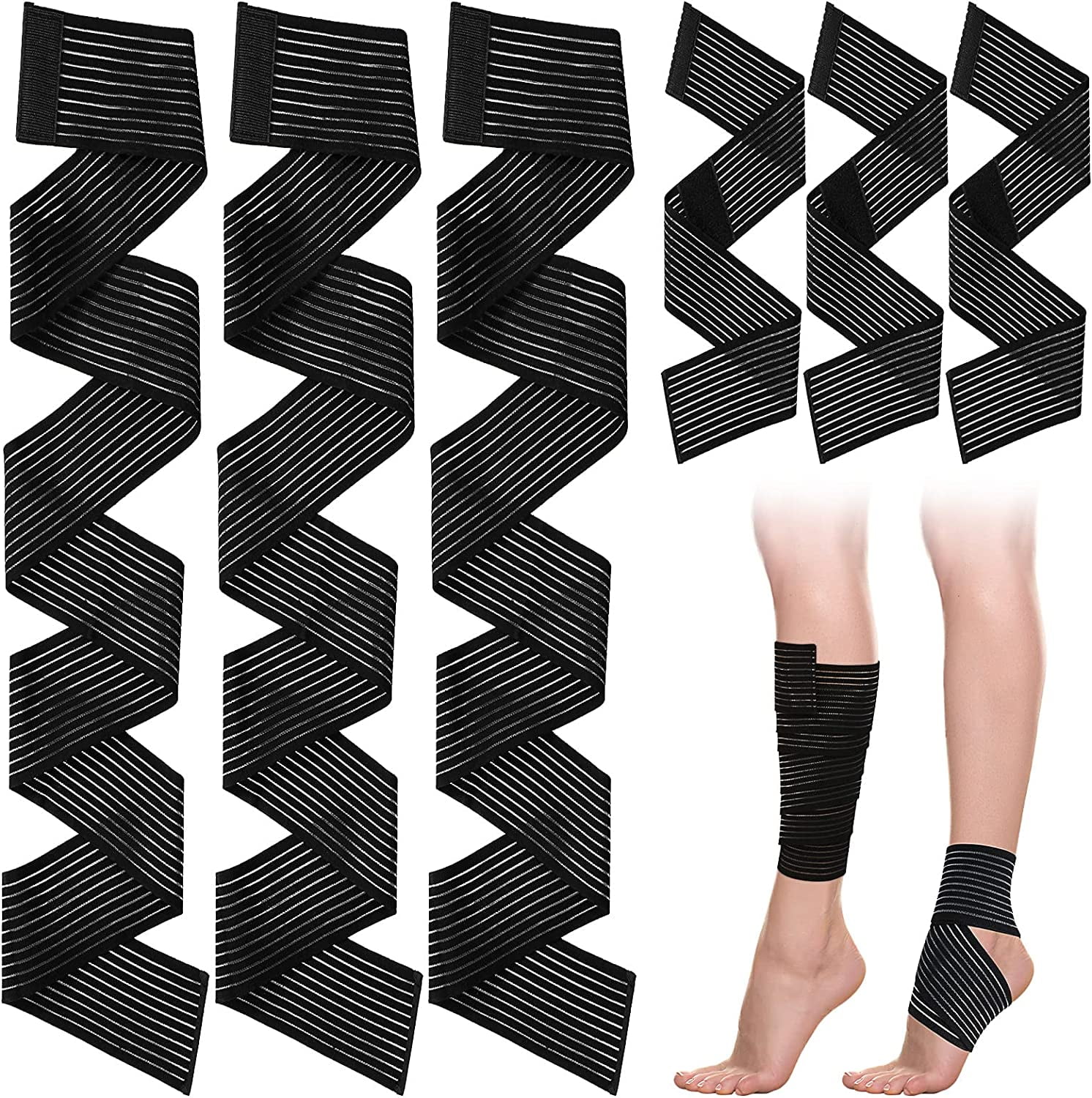 6 Pack Elastic Calf Compression Bandage Sport Leg Compression Wraps ...
