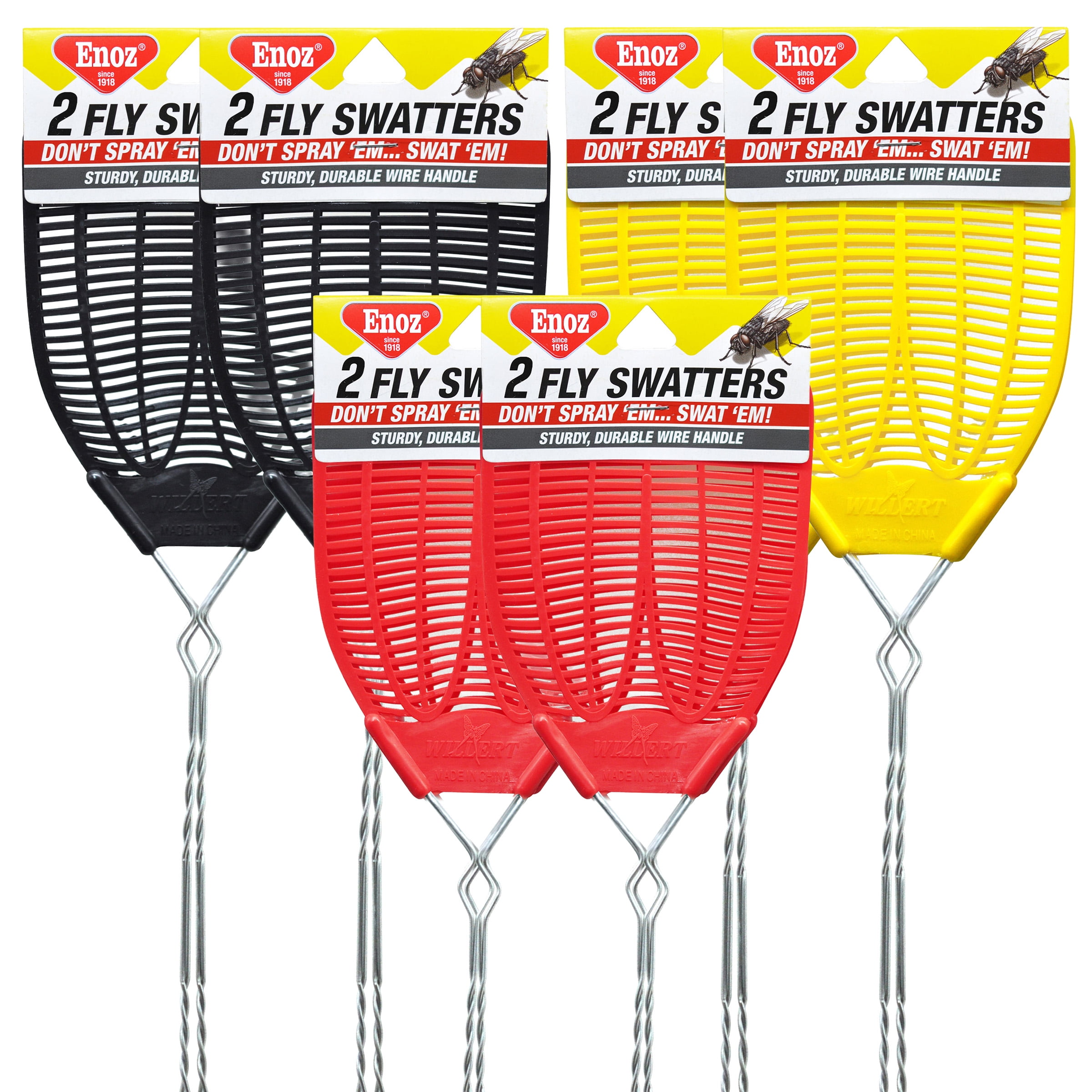 (6 Pack) Enoz Fly Swatter, Wire Handled Plastic Fly Swatter, Assorted ...