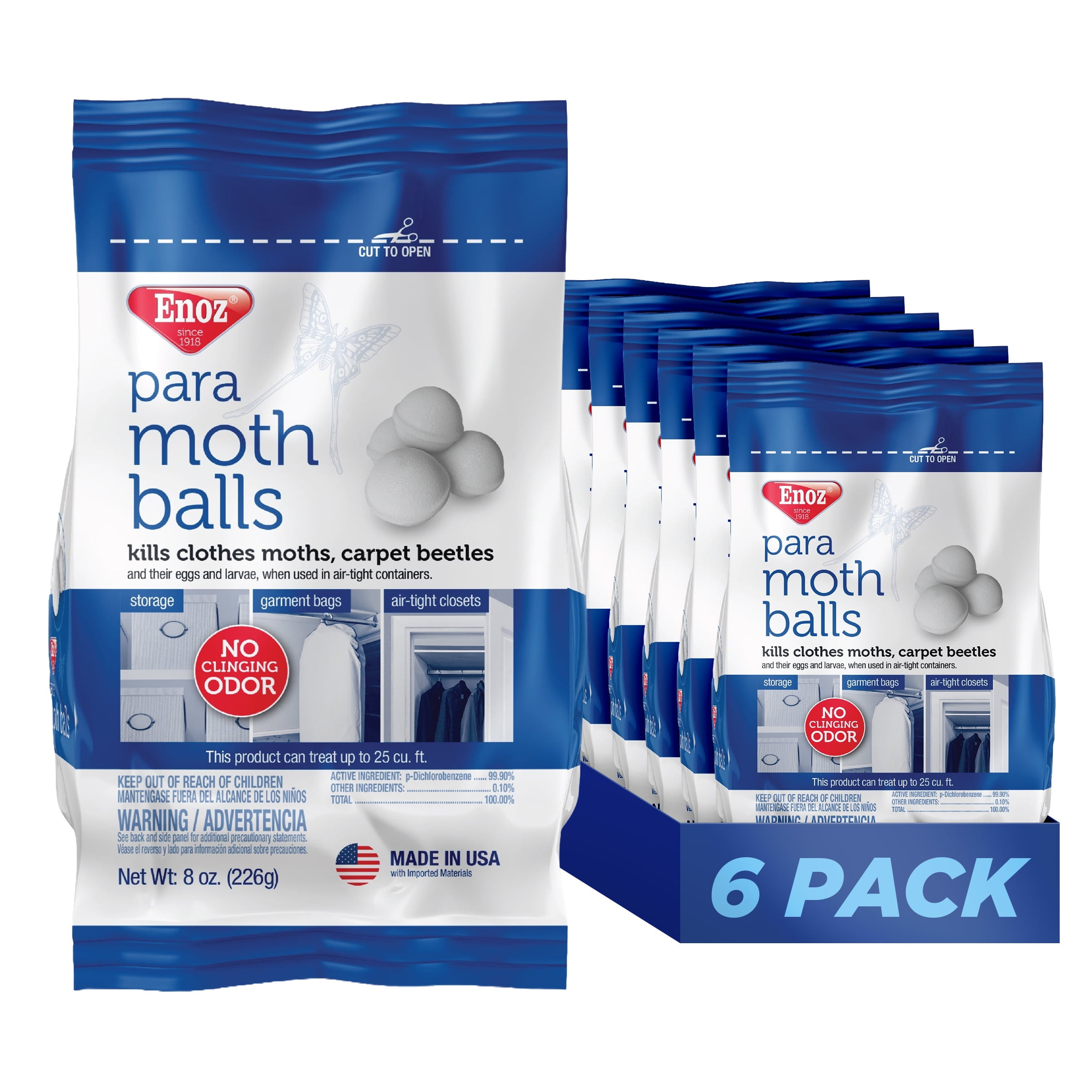 (6 Pack) Enoz Para Moth Balls, Moth Killer for Clothes Moths and Carpet ...