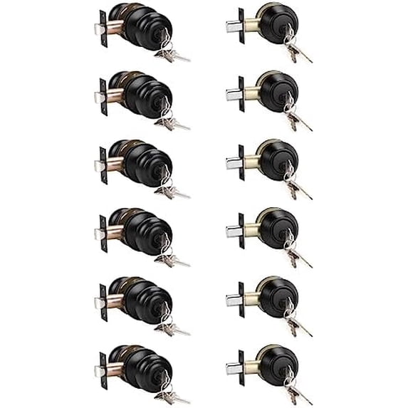 6 Pack Entry Door Knob and Single Cylinder Deadbolt Combo Set in Matte ...