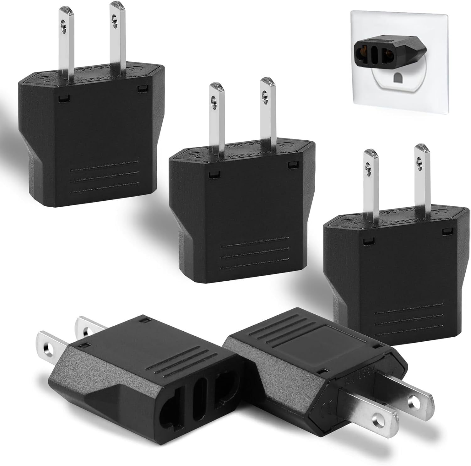 6-Pack Europe to US Plug Adapter, Travel Small Europe to US Outlet Plug ...