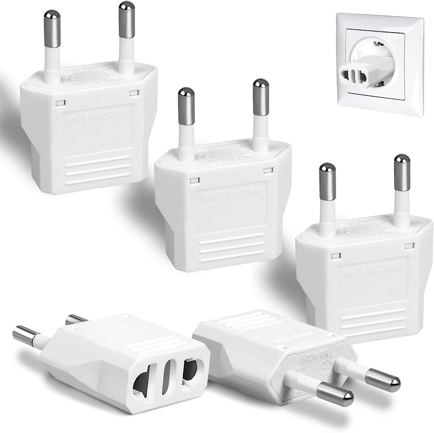 Totowood European Plug Adapter 6 Pack US to Europe Type C Wall Power Converter for Travel Safety ...