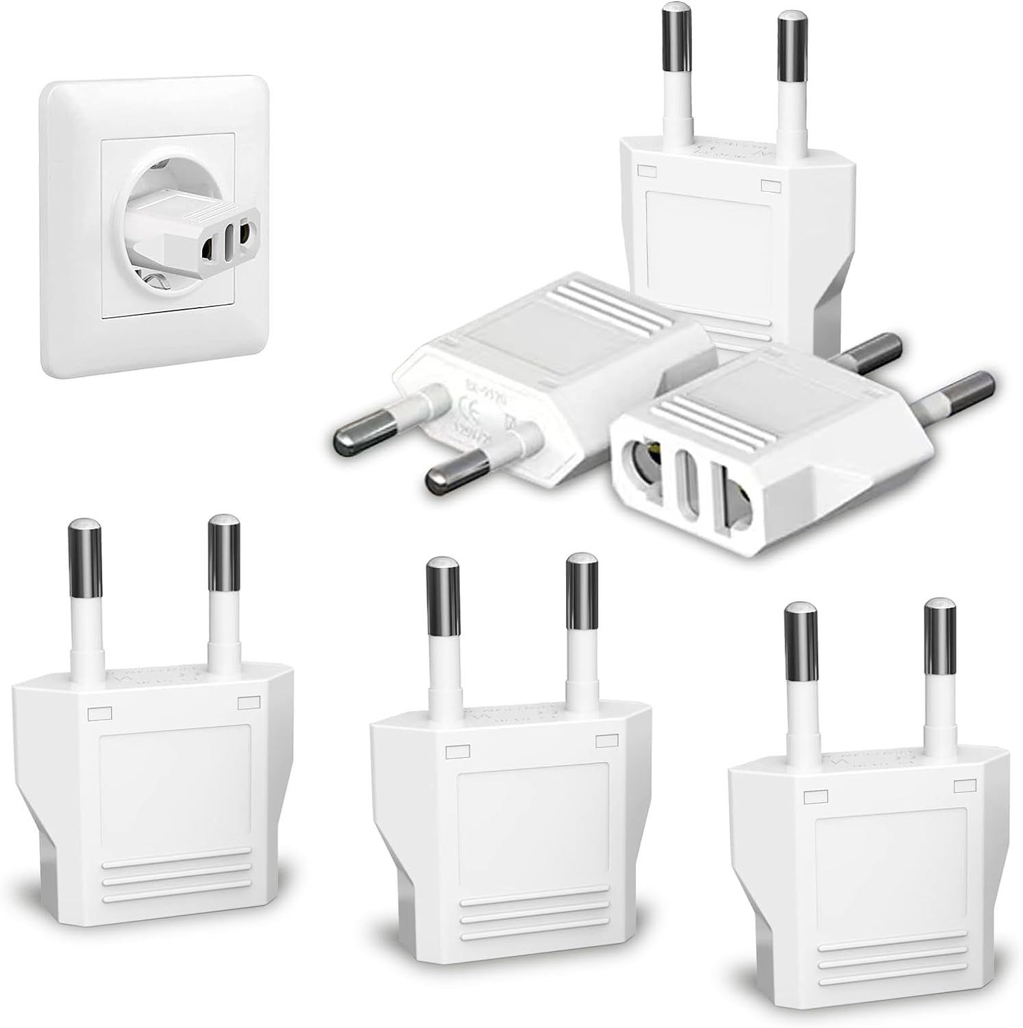 6 Pack European Travel Plug Adapter, US to Europe Plug Adapter, Type C ...