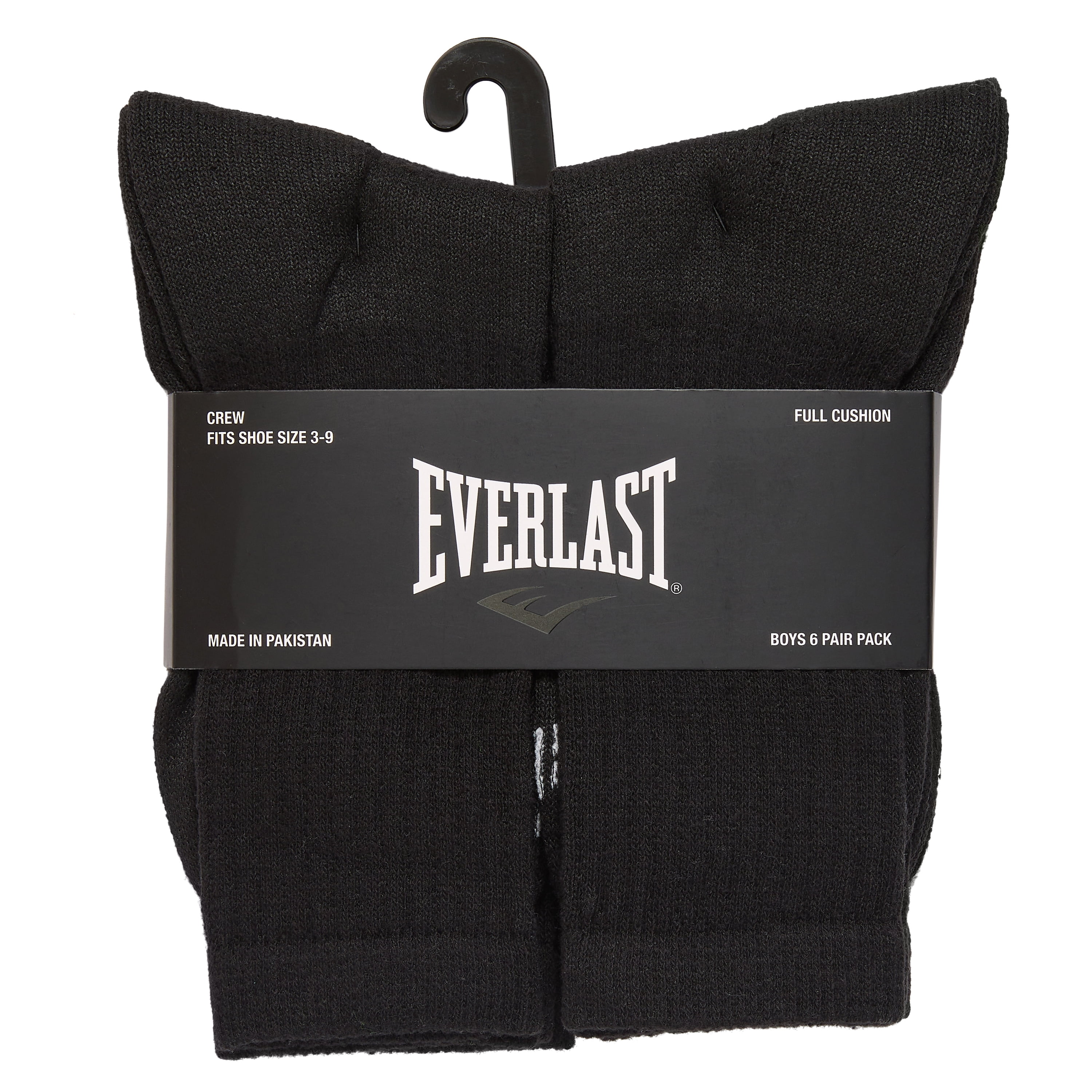 6-Pack Everlast Boy's Full Cushion Crew Socks- Size 6-8.5 (Black ...
