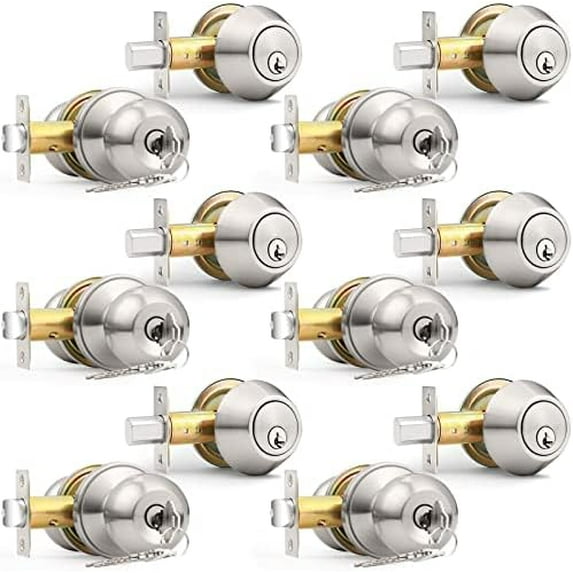 6 Pack Exterior Door Knob and Single Cylinder Deadbolt Lock Combo Set ...