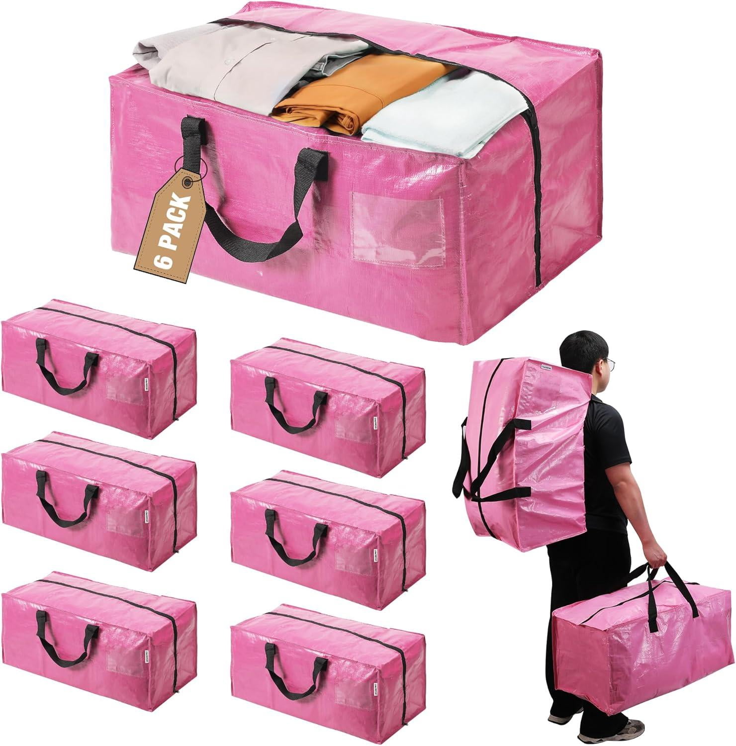 6 Pack Extra Large Moving Bags with Zippers & Carrying Handles Backpack ...