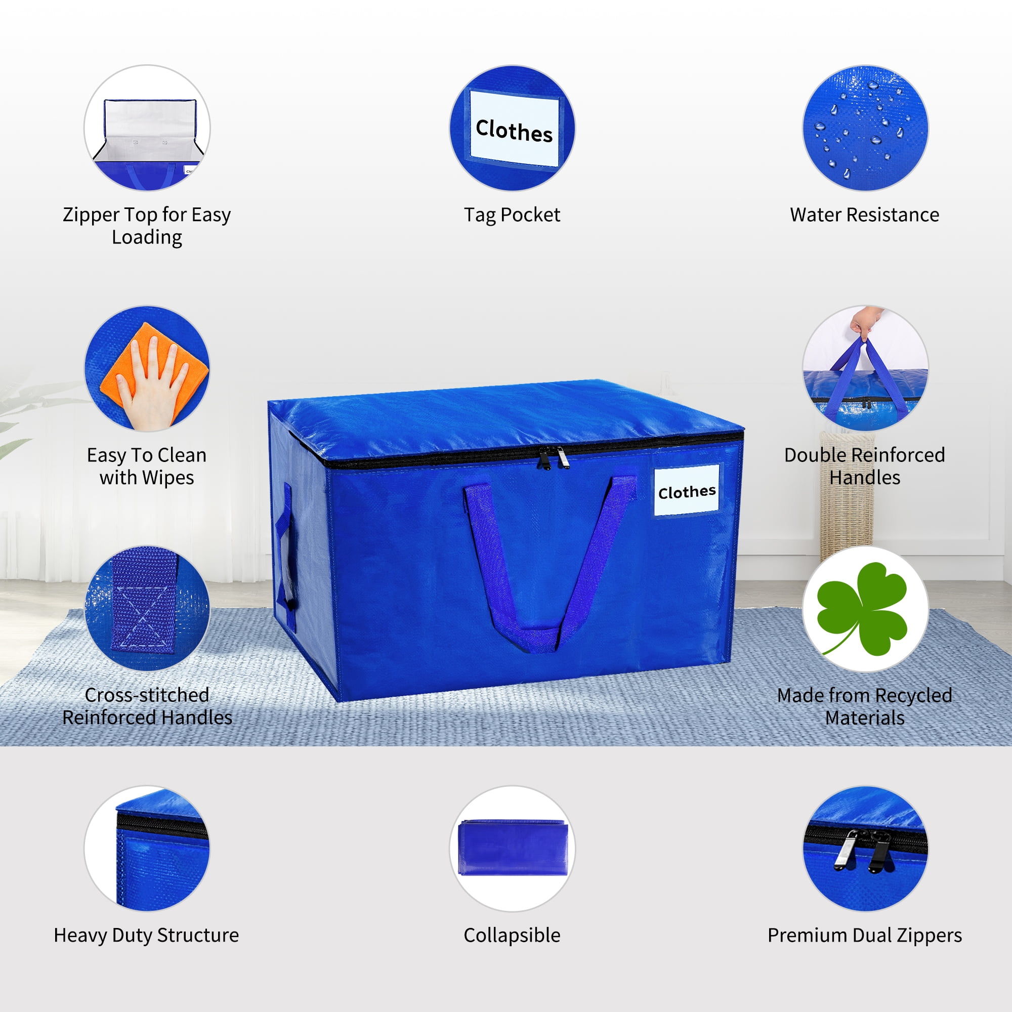 6 Pack Extra Large Moving Bags with Zippers Carrying Handles Heavy-Duty ...