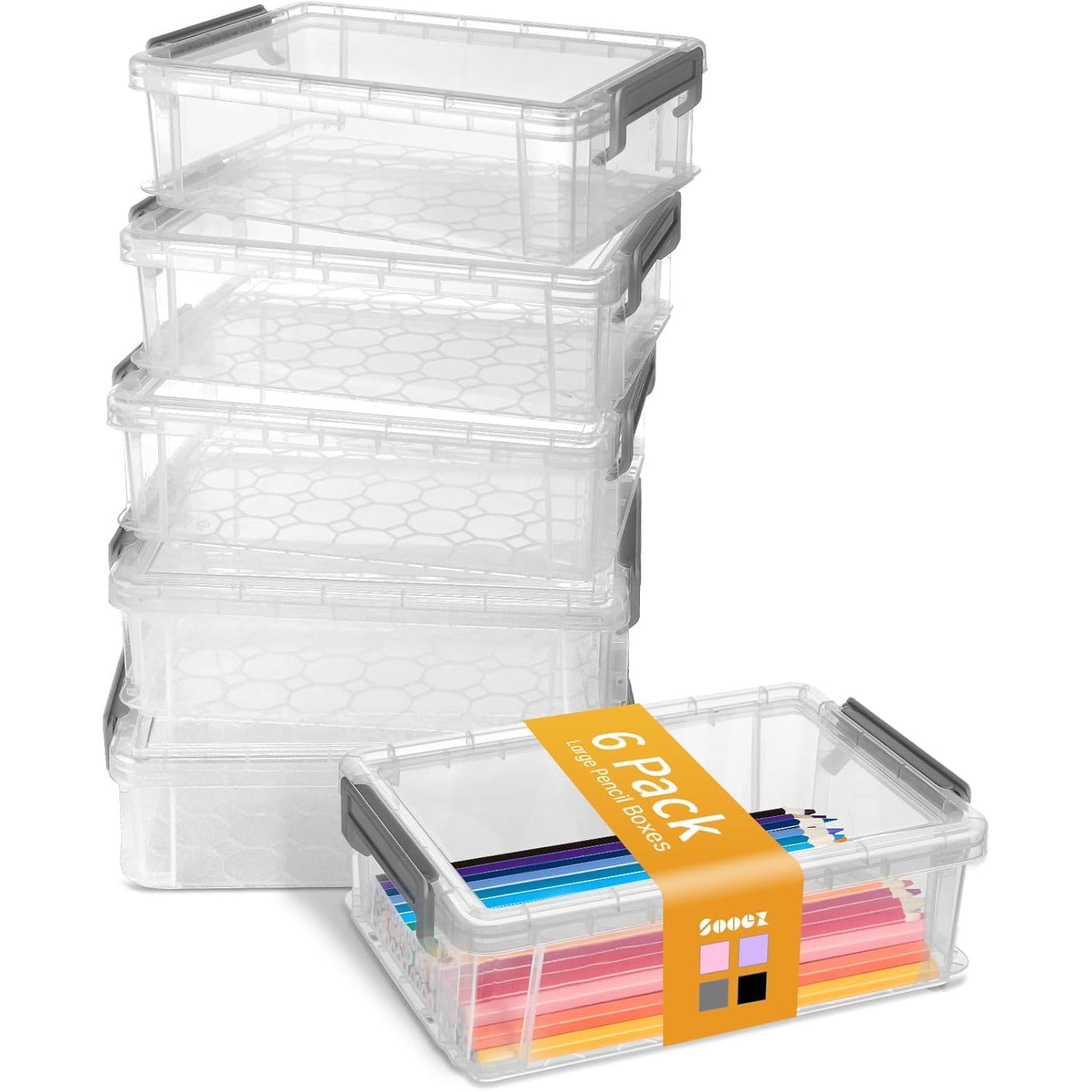 6 Pack Extra Large Pencil Box, Plastic Pencil Case Crayon Box ...