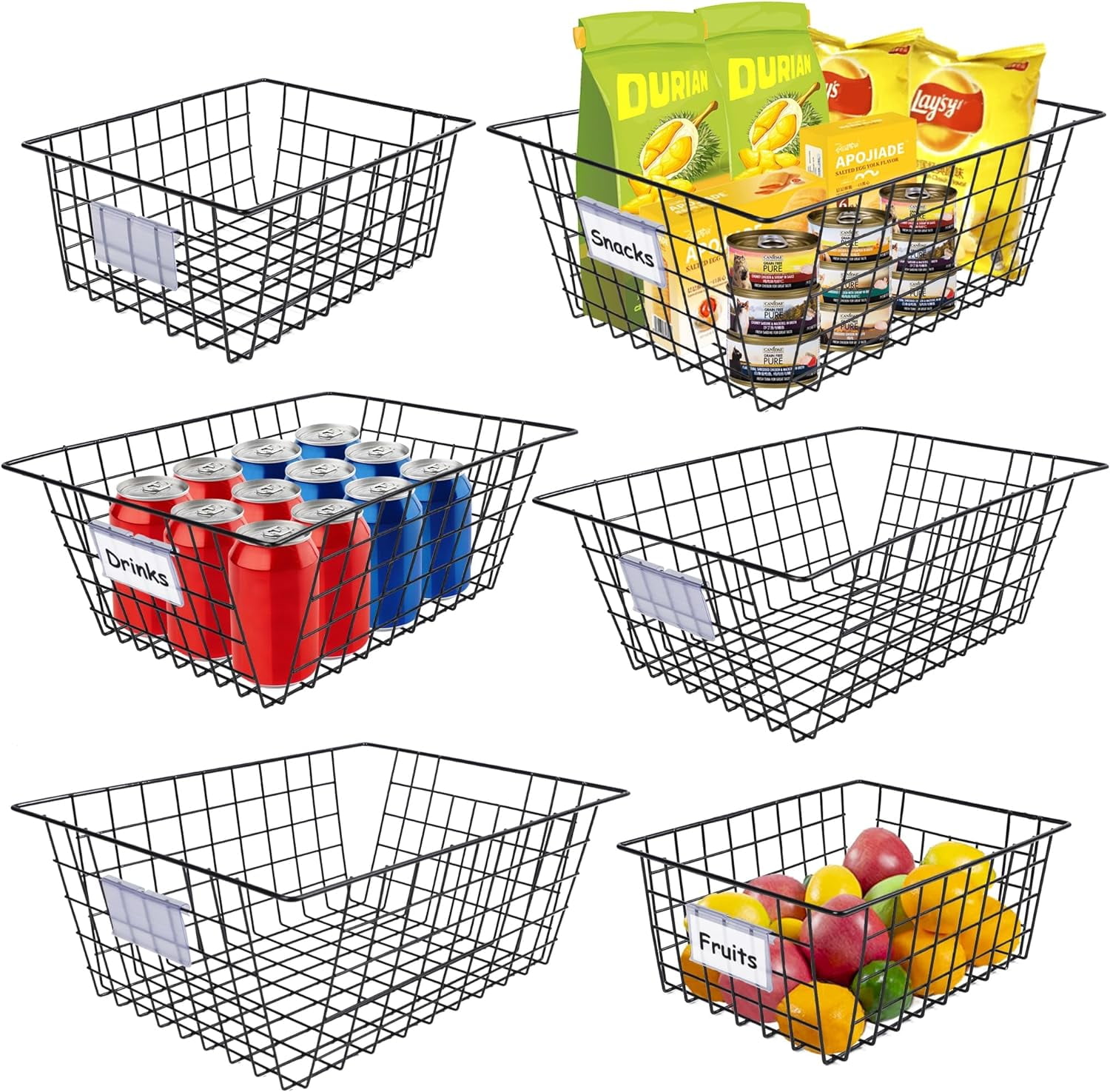 6 Pack Extra Large Wire Storage Baskets for Organizing with Lables ...