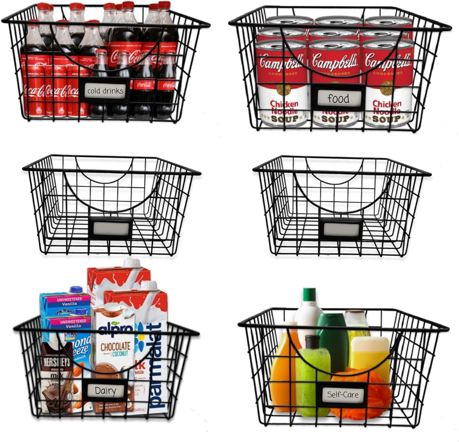 6 Pack[ Extra Large] Wire Storage Baskets for Pantry Including 12 S ...