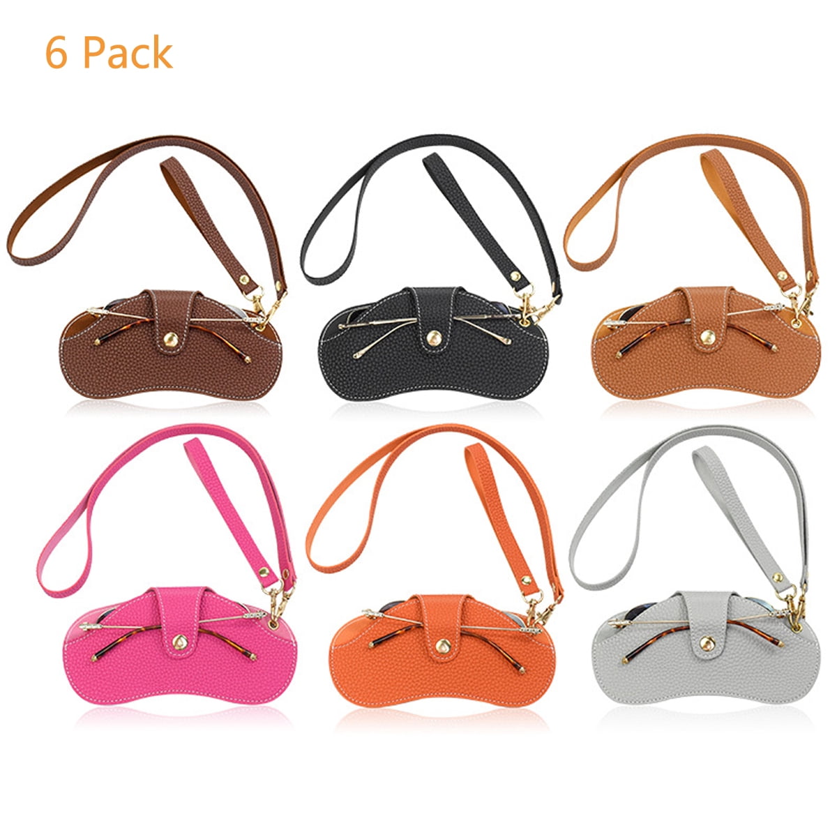6 Pack Eyeglasses Case, Portable Leather Sunglasses Pouch with Straps ...