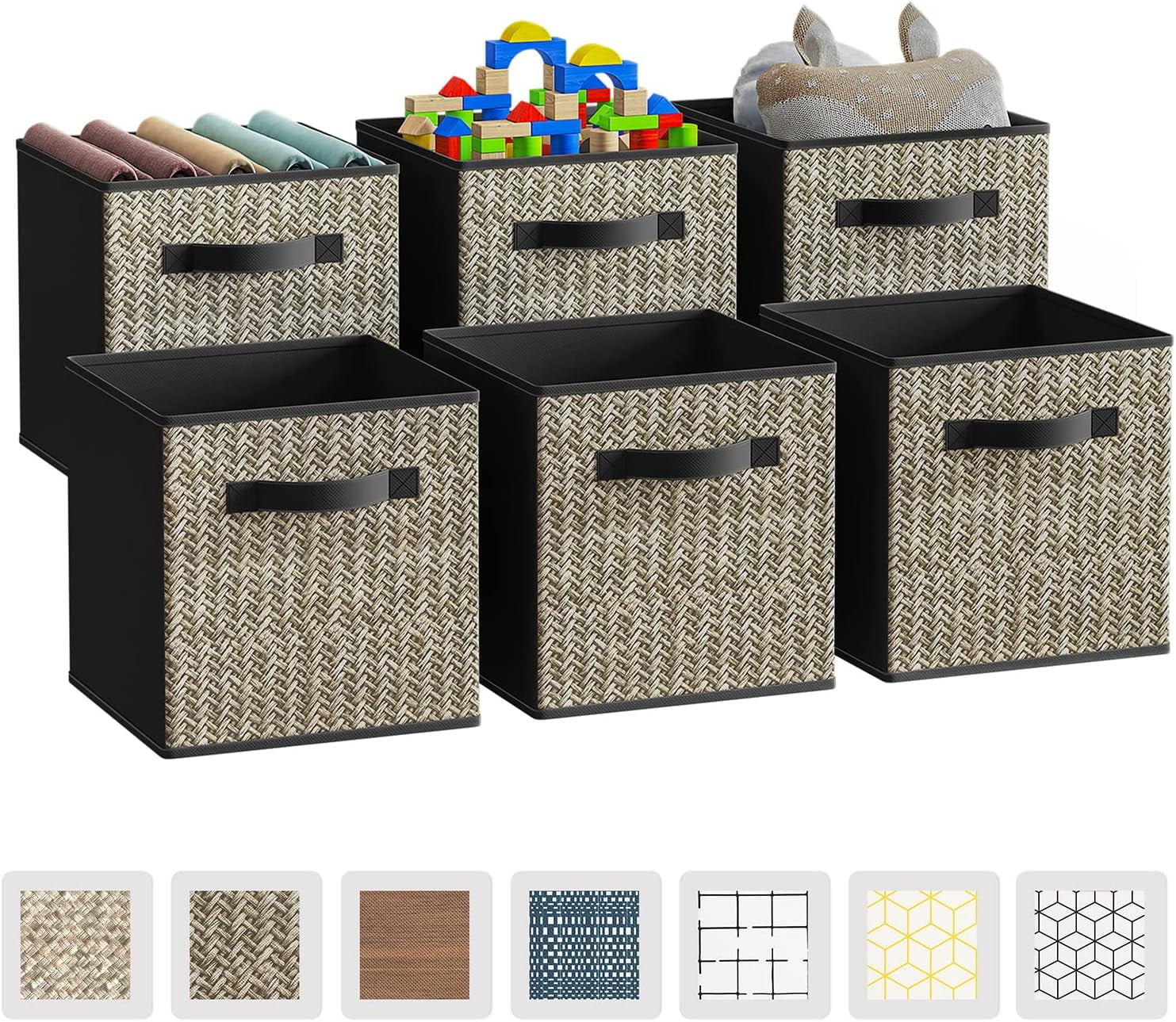 6 Pack Fabric Storage Cubes with Handle, Foldable 11 Inch Cube Storage ...
