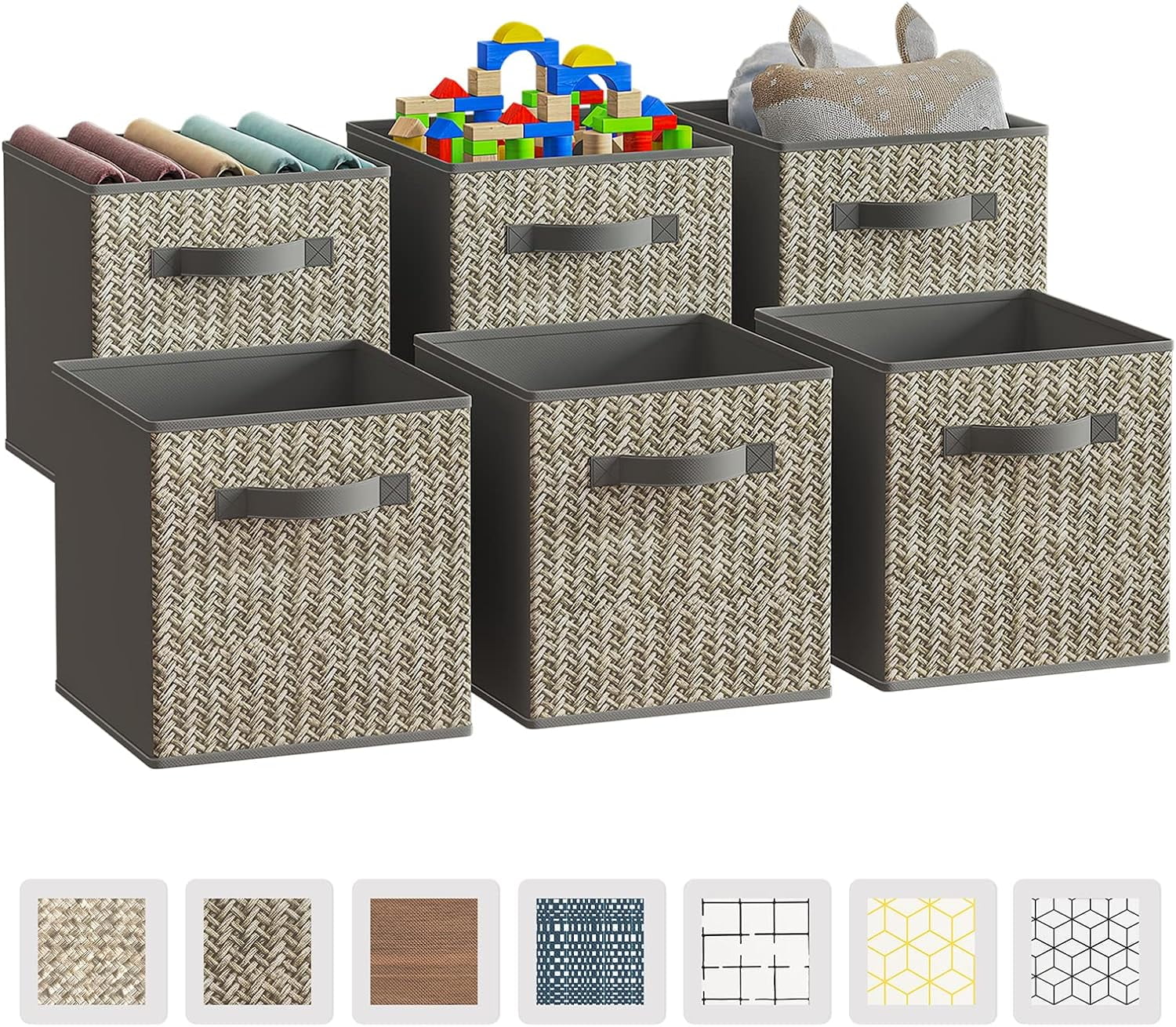 6 Pack Fabric Storage Cubes with Handle, Foldable 11 Inch Cube Storage ...