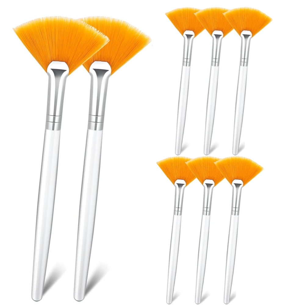 6 Pack Facial Applicator Brush,Fan Brushes with White Handle,Slim Soft ...
